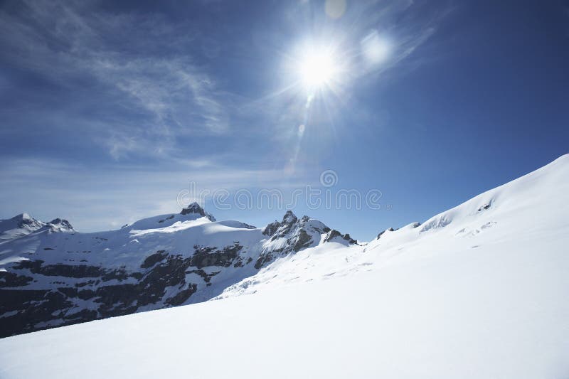 Snow-topped Mountain Peaks Under the Sun Stock Image - Image of lens ...