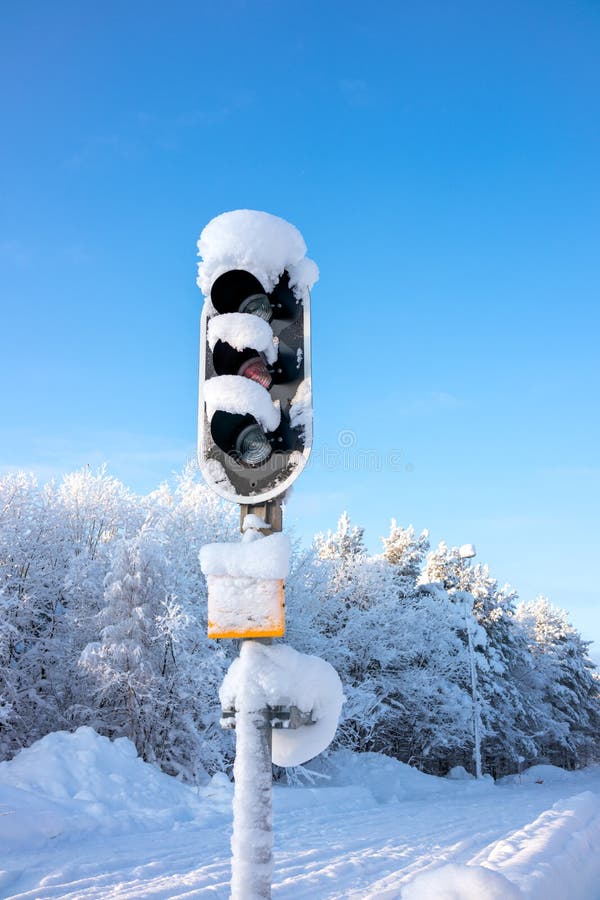 Snow on traffic lights stock photo. Image of traffic - 155667732
