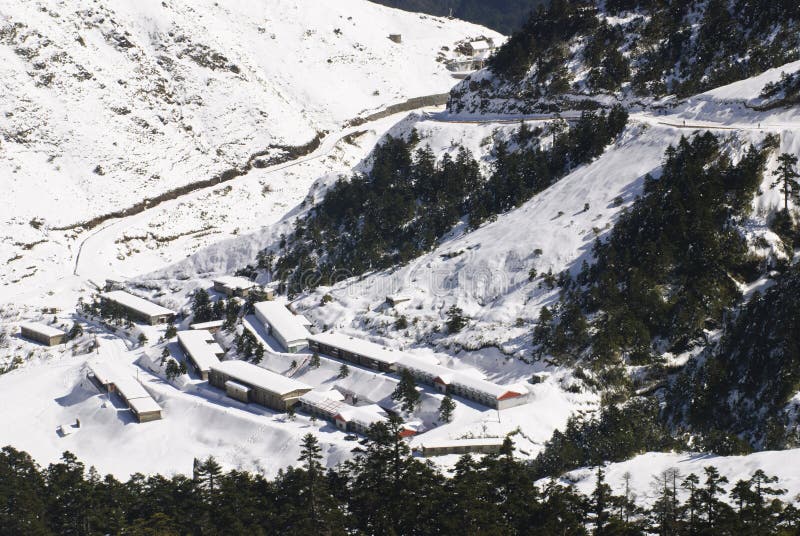 Snow Valley with Beautiful Forest Scene . Stock Photo - Image of pine ...