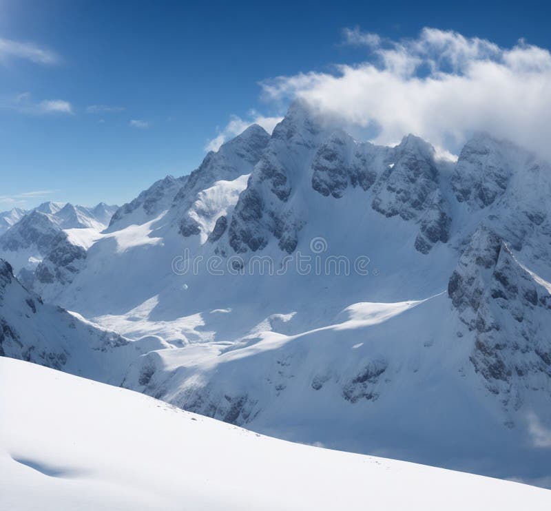 Snow on Very High Mountains Stock Illustration - Illustration of piste ...