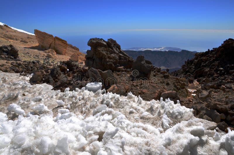 Snow on the volcano stock image. Image of snow, island - 93600989