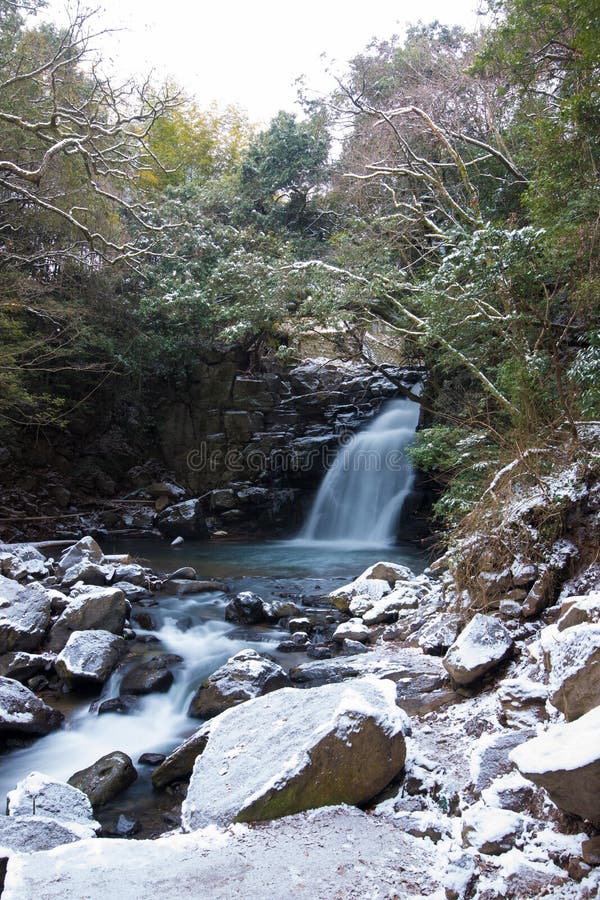 Snow and waterfall stock image. Image of kumamoto, rock - 207281147