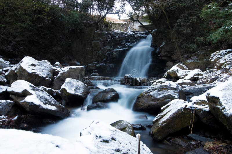 Snow and waterfall stock image. Image of winter, stream - 207281321