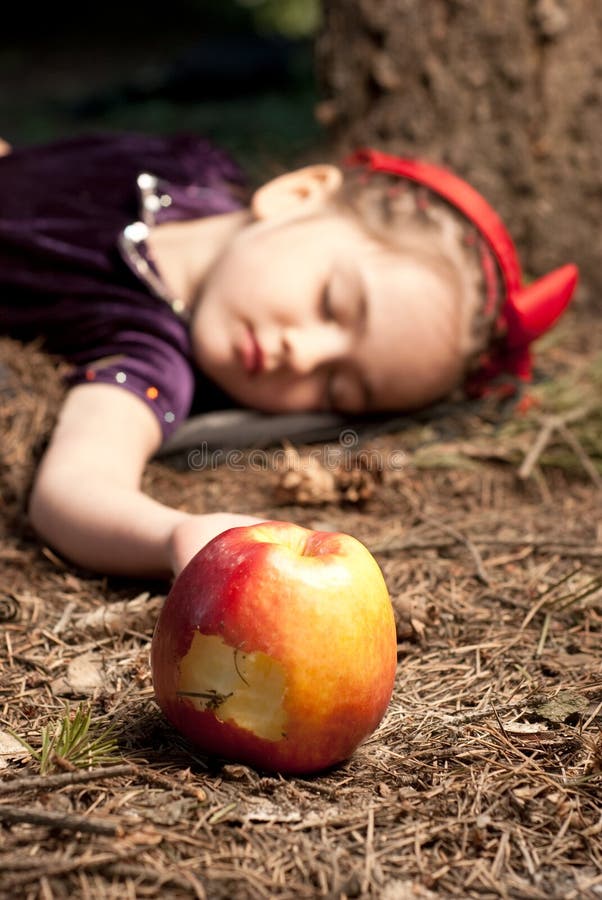 Snow White and Apple Litle Girl Stock Image - Image of aspirations ...