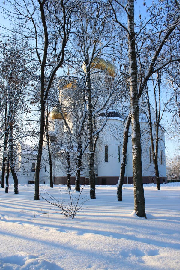 Snow-white Cathedral with Golden Domes Stock Photo - Image of winter ...