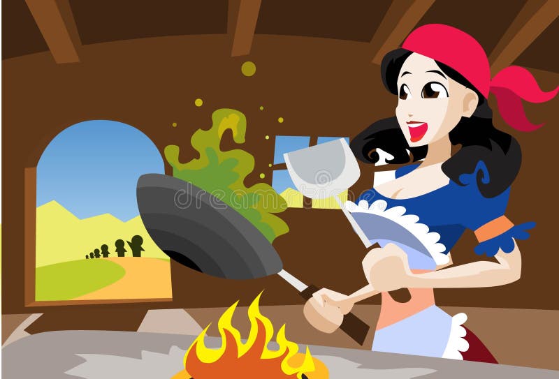 Snow White Cooking Supper stock illustration. Illustration of skillet ...