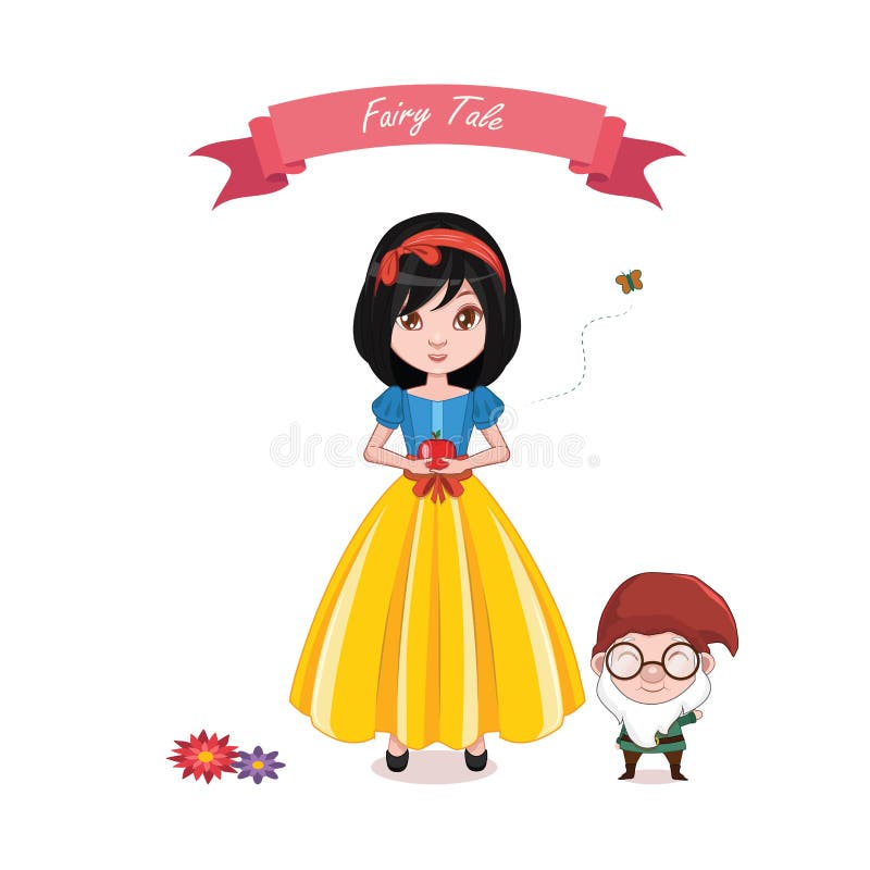 Snow White Girl with a Dwarf Stock Vector - Illustration of dwarf ...