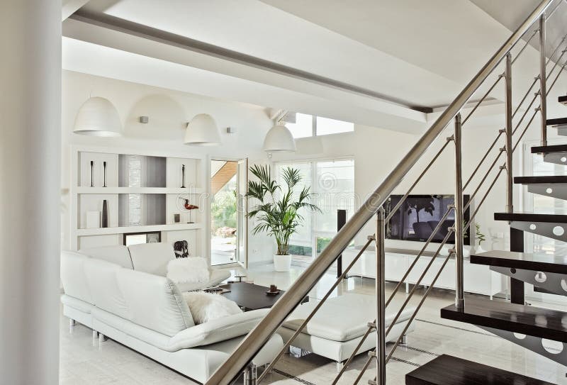 Snow-white Living Room Modern Interior Stock Photo - Image of ...