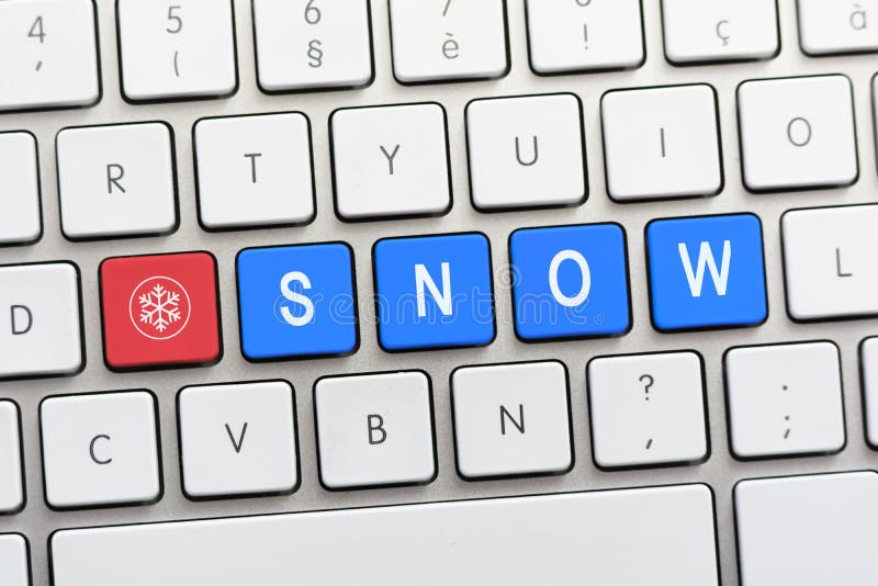 SNOW Writing on White Keyboard with a Snowflake Sketch Stock ...