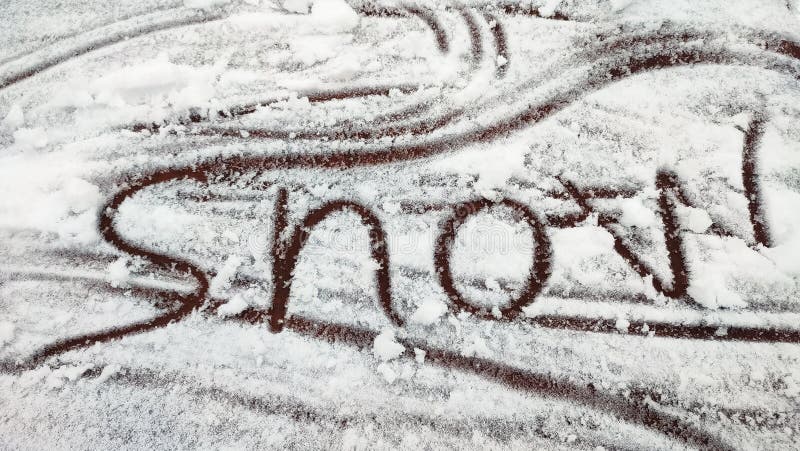 SNOW Written by a Finger on the Desk Covered with White Ice and Snow ...