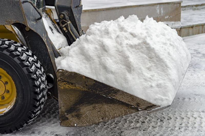 Snow In Yellow Wheel Loader Bucket Stock Image - Image of remove ...