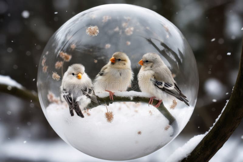 Snowball with Birds Inside Created with Generative AI Technology Stock ...