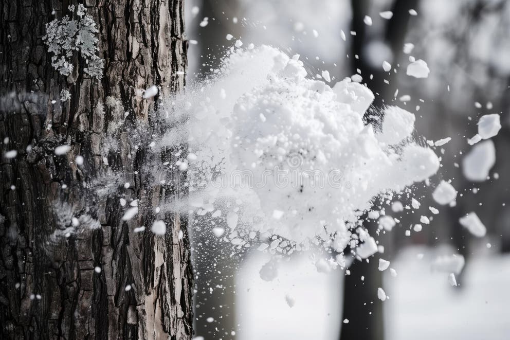 Snowball Exploding on a Tree Trunk, Splatter Visible Stock Image ...