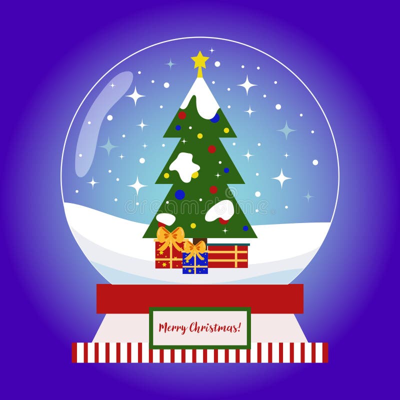 Snowball. Snow Globe with Christmas Tree and Snowflakes Stock Vector ...