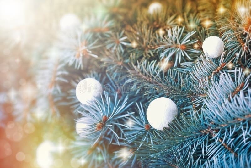 Snowballs on Christmas Tree Outdoors Stock Image - Image of beginning ...