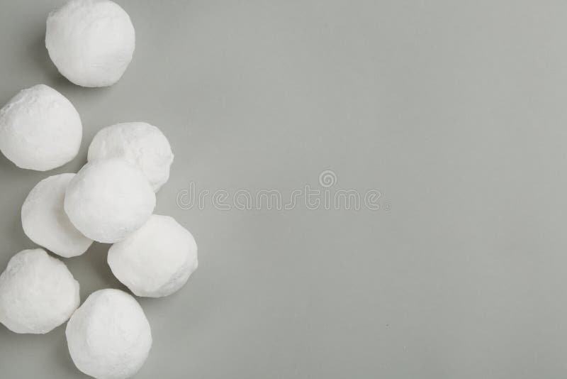 Snowballs on Grey Background, Flat Lay. Space for Text Stock Image ...