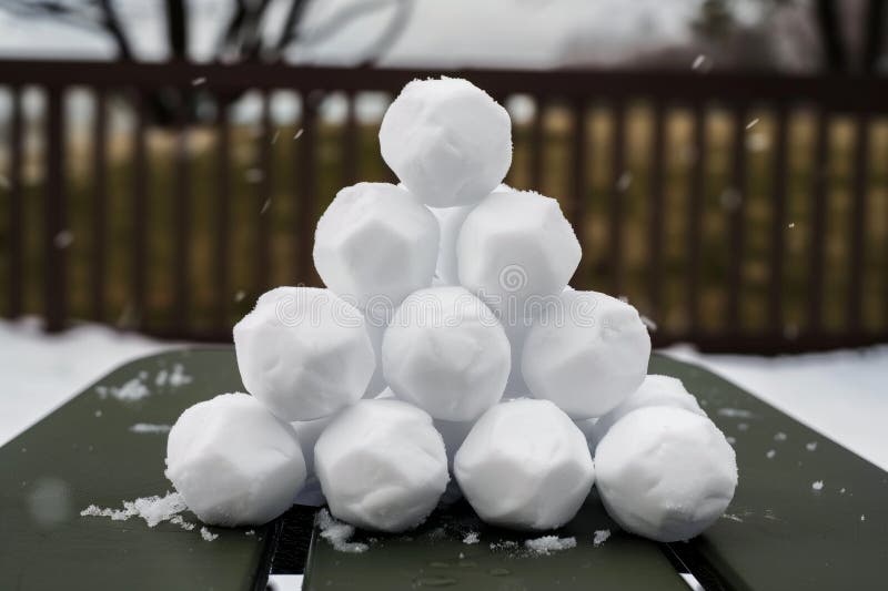 Snowballs Stacked in a Pyramid on a Picnic Table Stock Photo - Image of ...