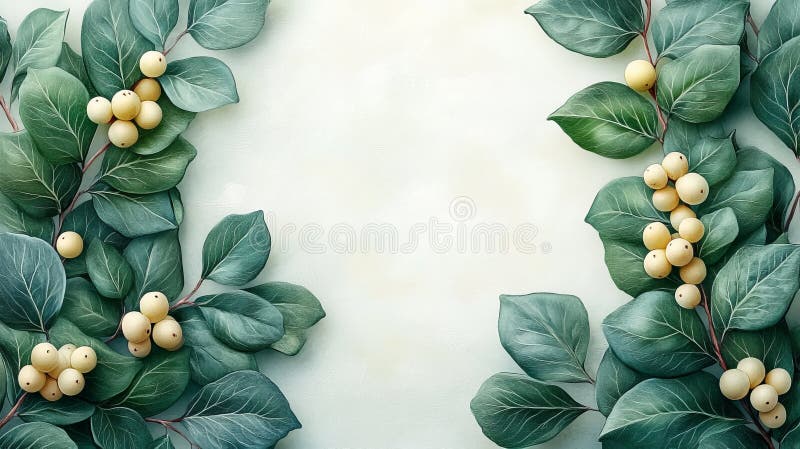 Snowberry Branches Creating a Frame on a Textured Background Stock ...