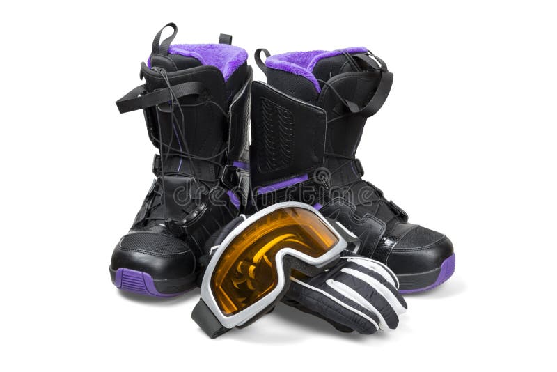 Snowboard Boots with Gloves and Goggles Stock Image - Image of ...