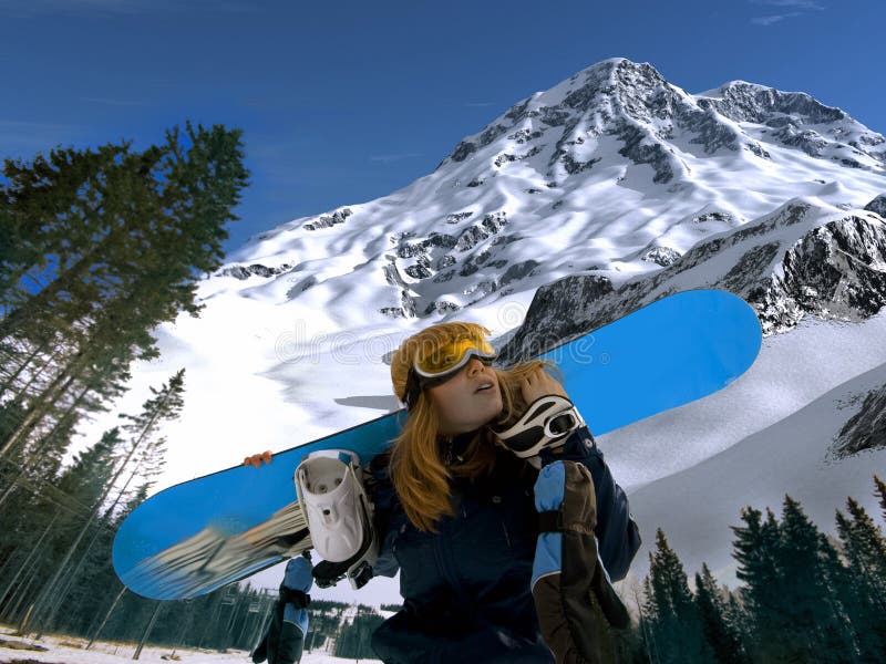 Snowboard girl stock image. Image of snowboard, mountain - 5328149