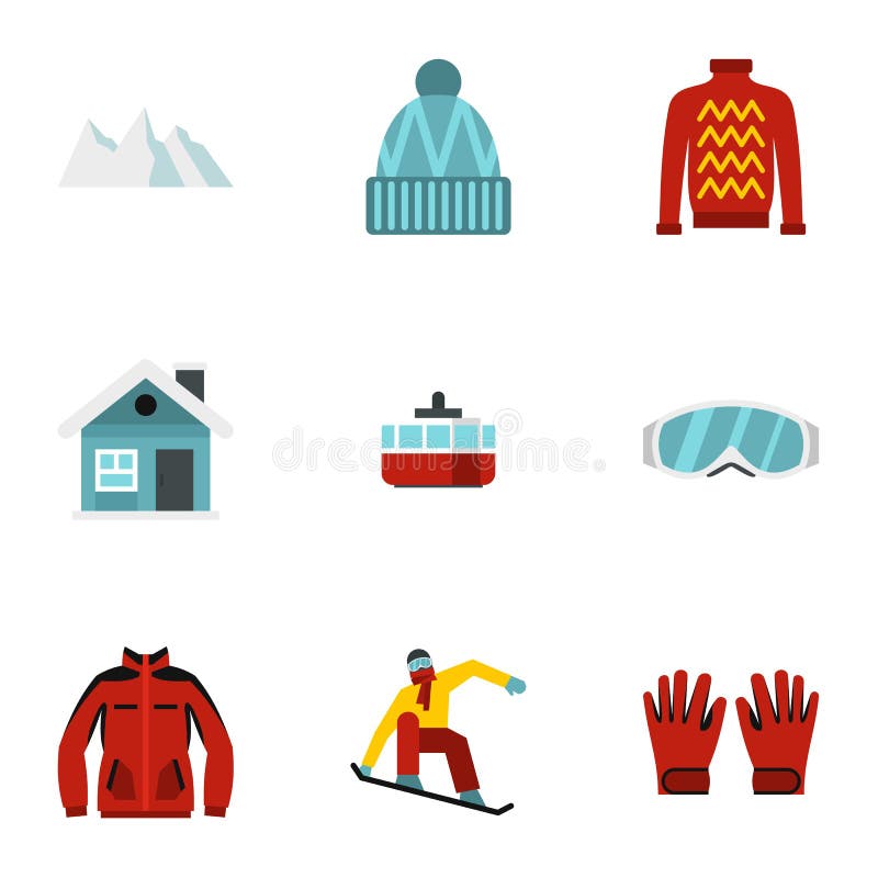 Snowboard Icons Set, Flat Style Stock Vector - Illustration of active ...