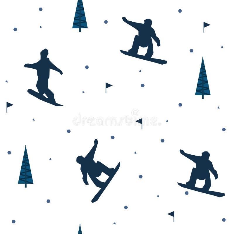 SNOWBOARD JUMPING in MOUNTAIN WINTER LANDSCAPE. FLAT POLYGON DESIGN ...