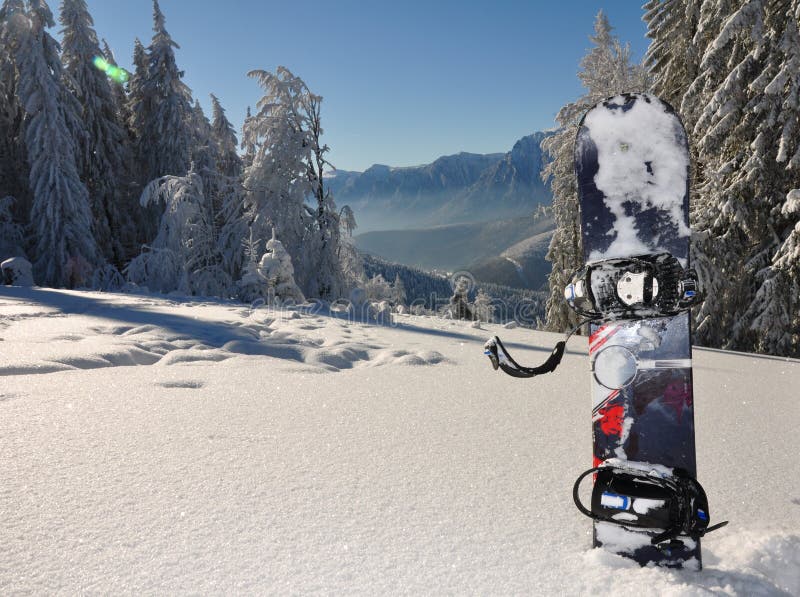 Snowboard in mountains stock photo. Image of clean, cold - 7594548