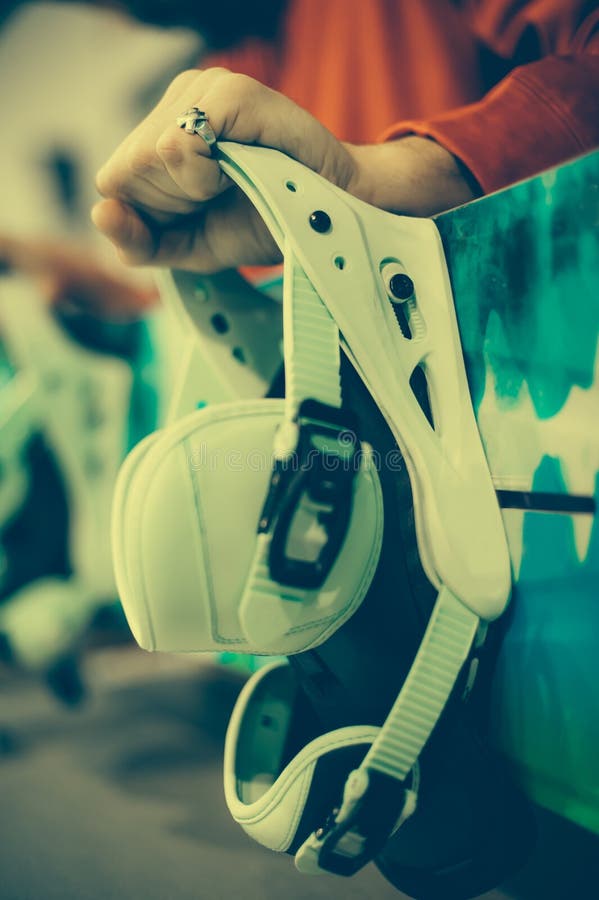 Snowboard Repair Shop Worker Adjust the Bindings Stock Image - Image of ...