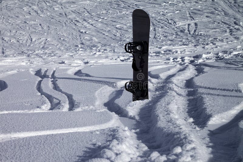 Snowboard in Snowdrift and Off-piste Slope Stock Photo - Image of ...