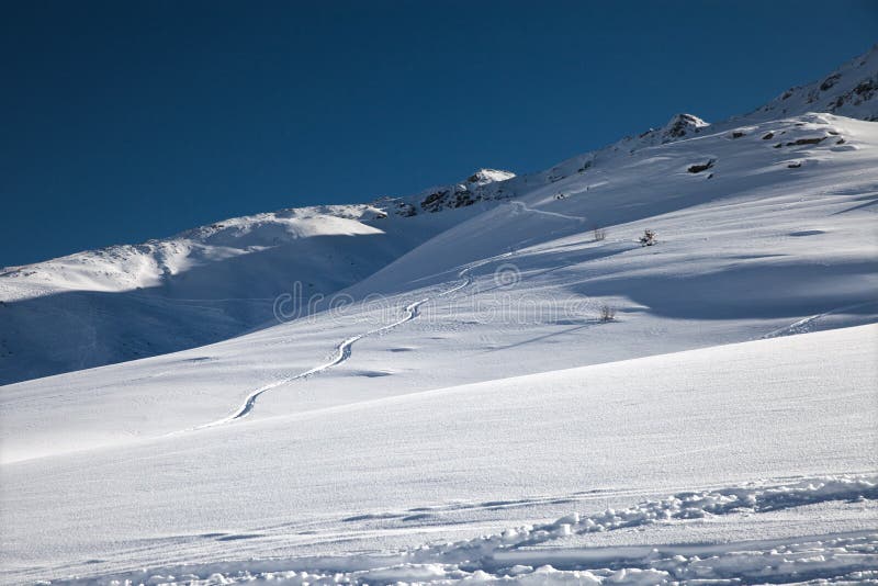 Snowboard Trail on Snow-covered Slope Stock Photo - Image of scenery ...