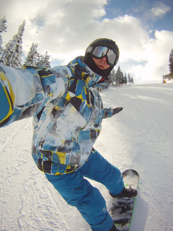 Snowboarder in Action Self-portrait Stock Photo - Image of extreme ...