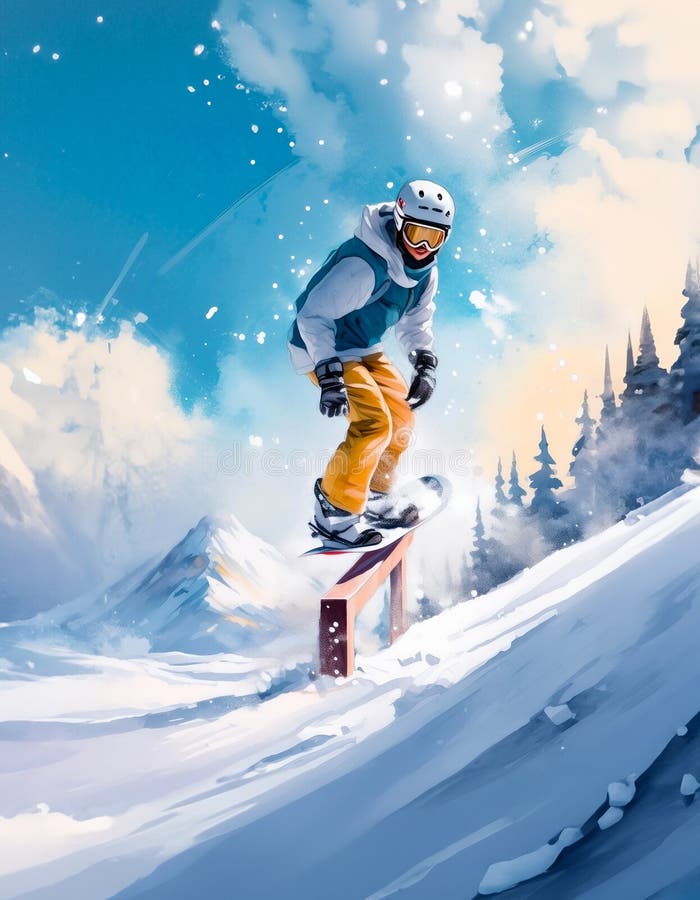 A Snowboarder Executes a Rail Trick in a Snowy Setting, Showcasing ...