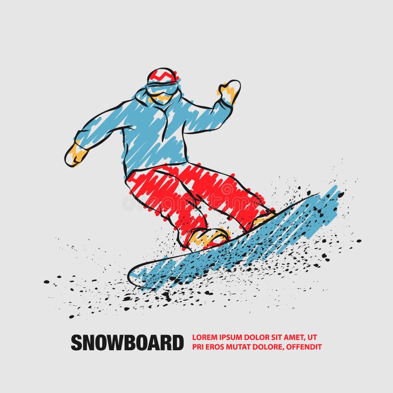 Snowboarder Fast Riding and Snow Flash Effect Under His Board. Vector ...