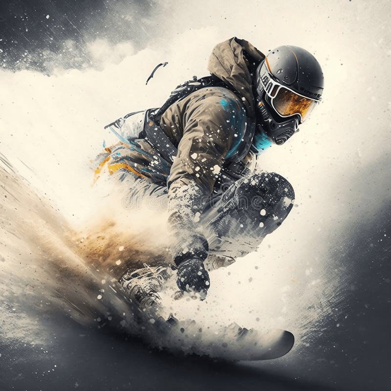 Snowboarder Glides Down the Mountain Stock Illustration - Illustration ...