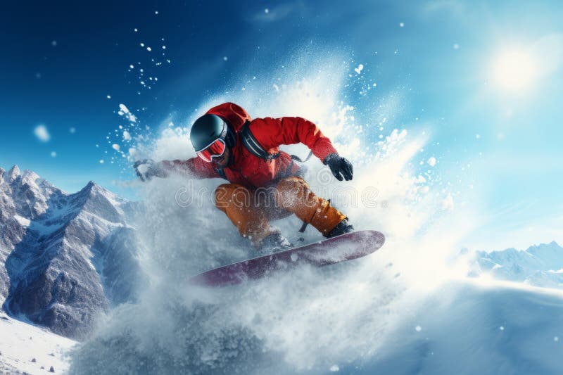 Snowboarder Jumping in the Air in Fresh Snow Powder Stock Photo - Image ...