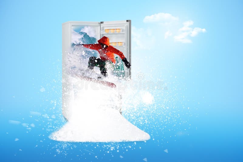 Snowboarder Jumps Out of the Refrigerator Stock Illustration ...