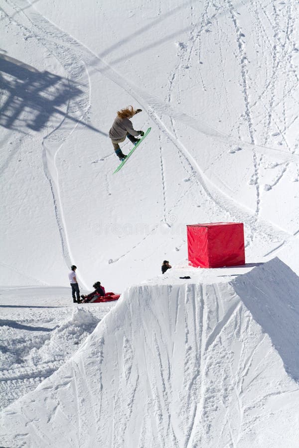 Snowboarder Jumps in Snow Park, Ski Resort Stock Image - Image of ...