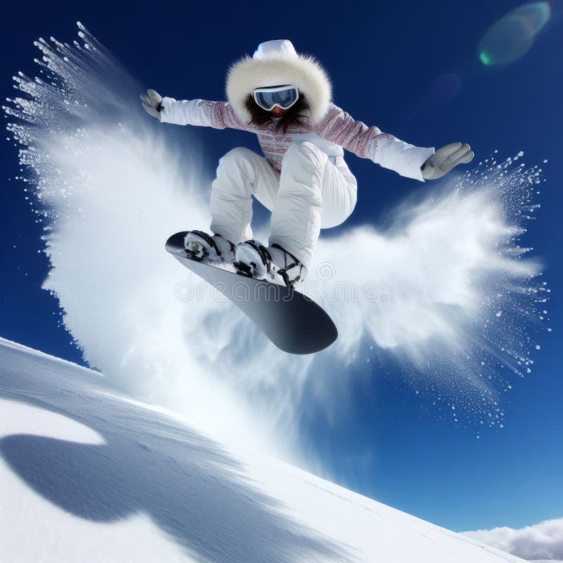 Snowboarder Makes Dramatic Leap during Downhill Run Stock Illustration ...