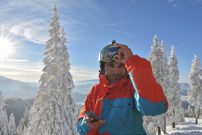 Snowboarder on Top of the Mountain Stock Photo - Image of snow ...