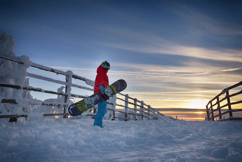 Snowboarder on Top of the Mountain Stock Photo - Image of snow ...