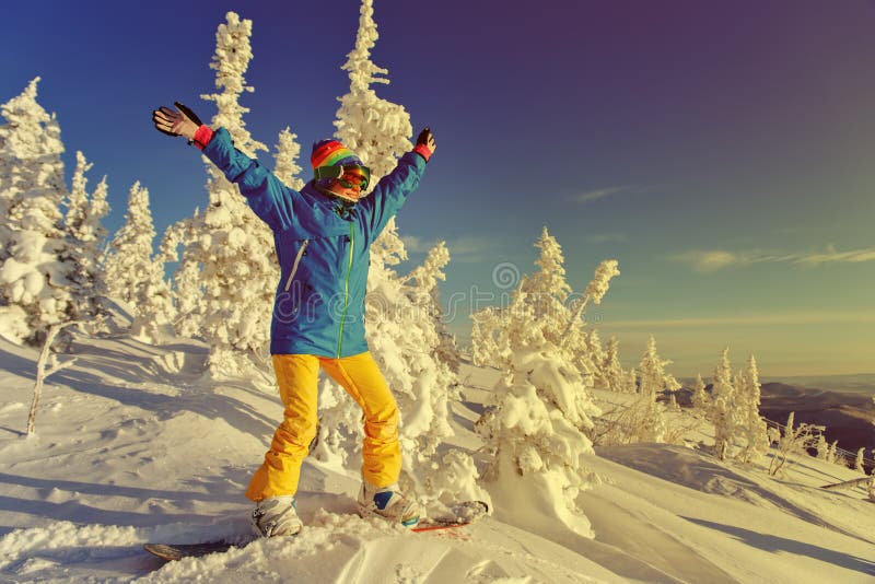 Snowboarder on Top of the Mountain Stock Photo - Image of snow ...