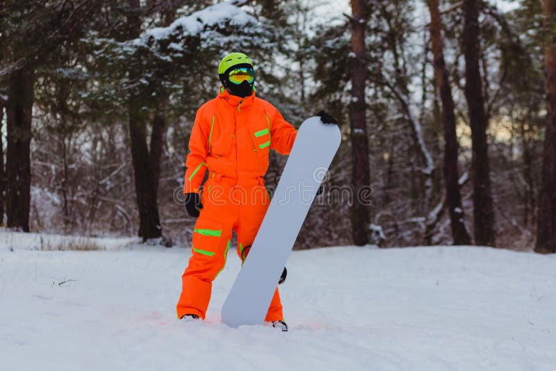 Snowboarder Posing in Winter Forest Stock Photo - Image of equipment ...