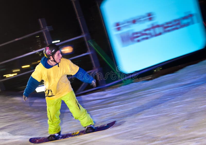 Snowboarder Rides at Night. Editorial Stock Photo - Image of snow ...