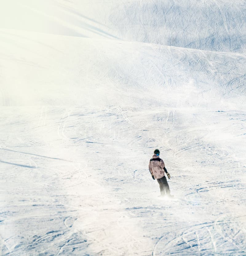Snowboarder Riding Down a Steep Slope in Bright Sunlight Editorial ...