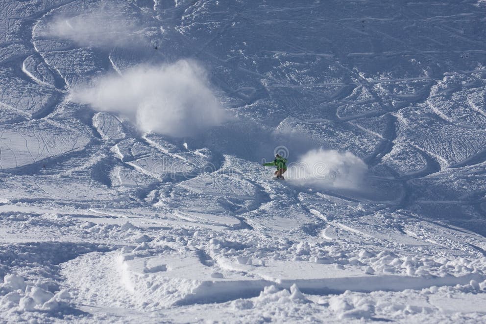 Snowboarder Riding in Powder Stock Image - Image of snowboarder, hill ...