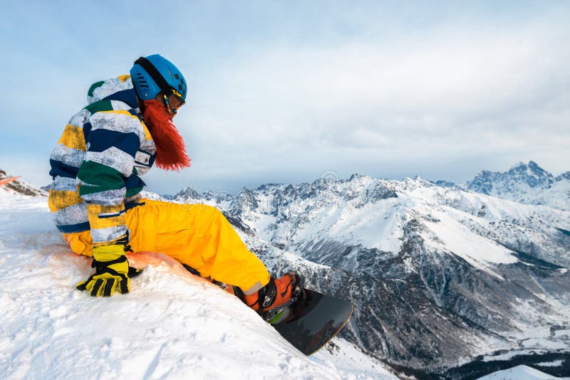 Snowboarder is Sitting on the Mountain Stock Image - Image of cloud ...