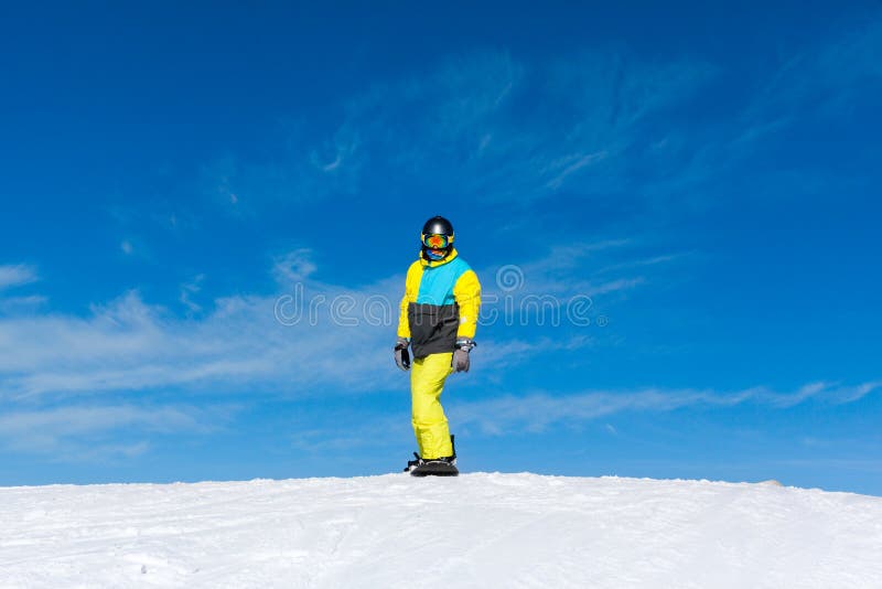 Snowboarder Sliding Down the Hill, Snow Mountains Stock Image - Image ...