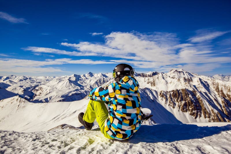 Snowboarder on the Top of Mountain Stock Photo - Image of looking ...