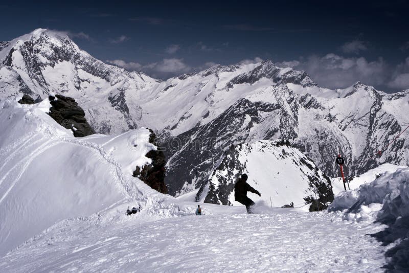 Snowboarding in Alps stock image. Image of mont, peaks - 3378633