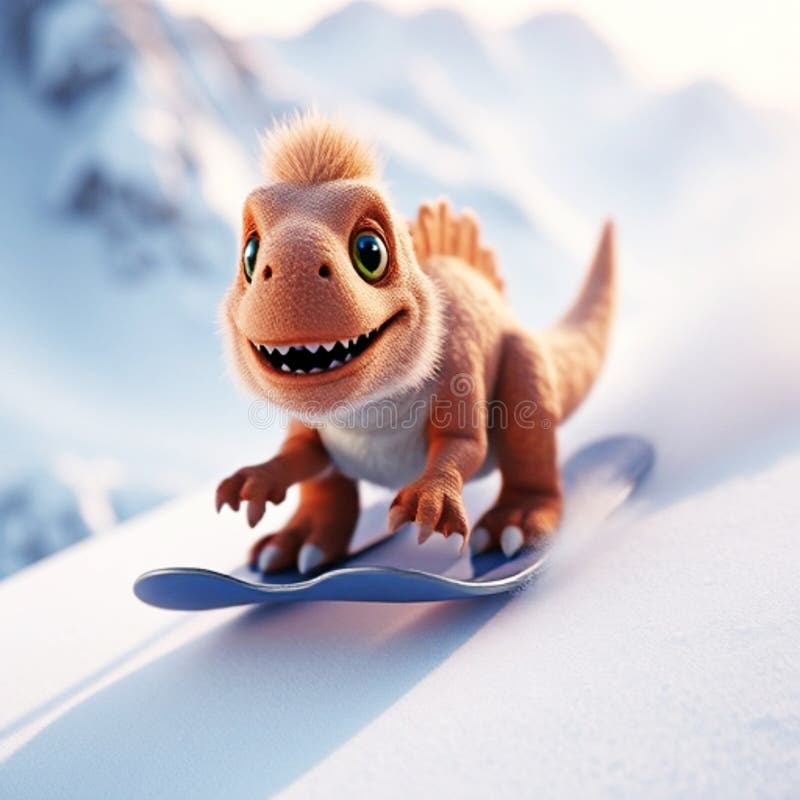 Snowboarding Spino a Spinosaurus Gliding Down a Snowy Mountain Slope ...